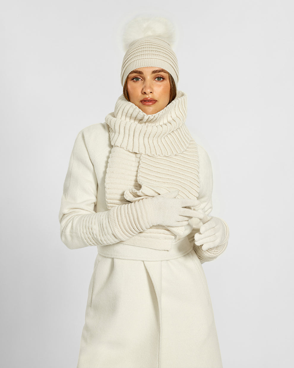 Adult Ribbed Ivory Scarf | SENTALER