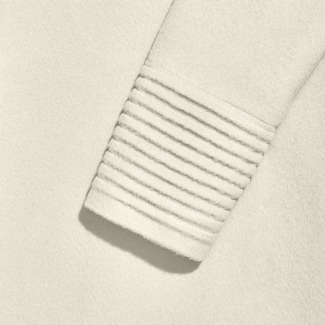 A-line Ivory Coat with Alpaca Collar and Trim | SENTALER