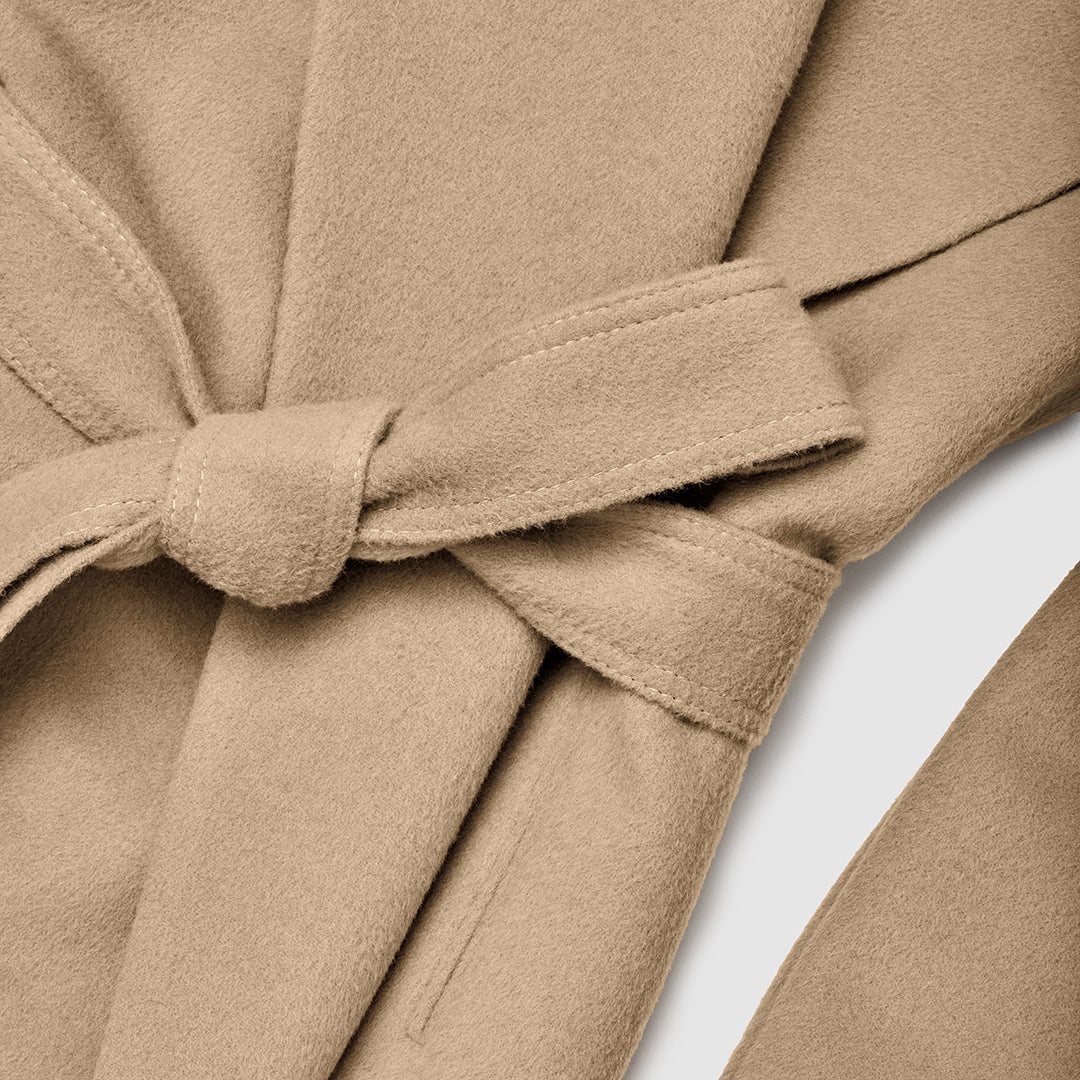 Mid Length Shawl Collar Wrap Camel Coat | SENTALER Mid Length Shawl Collar Wrap Camel Coat | SENTALER