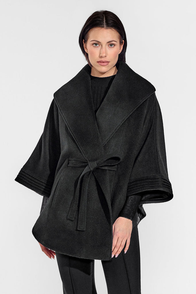 Black Cape with Shawl Collar and Belt | SENTALER